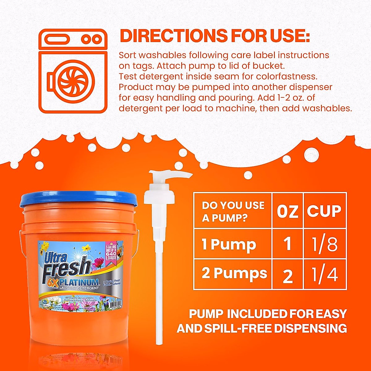 Ultra Fresh 5 Gal Liquid Laundry Detergent Soap & Softener, 6X Platinum, Spring Fresh