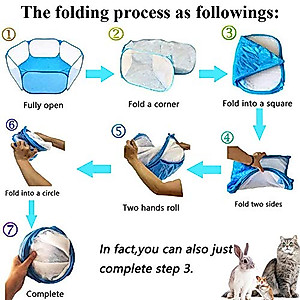 kathson Playpen for Small Animals Cage Tent, Breathable&Transparent Pets Playpen Folding Exercise Pop Open Outdoor/Indoor Portable Fence with Carrots for Guinea Pig Hamster Rabbit Rat Gerbils(Blue)