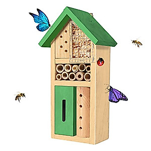 Aooppio Wooden Multi Insect Bee Butterfly House,an Outdoor Hanging Bamboo Habitat for Mason Bee Butterfly Ladybugs Live, Insect Hotel,Bee Box,Butterfly Habitat for Garden