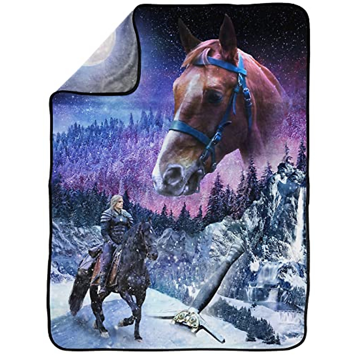 Jay Franco The Witcher Geralt On Horse Throw Blanket - Measures 46 x 60 inches - Fade Resistant Bedding Super Soft Fleece Bedding