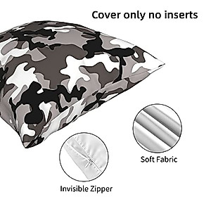 WURTON Black Grey White Camo Print Throw Pillow Covers, Soft Square Cushion Case,for Sofa, Couch,Bed Chair-18 X 18 Inch