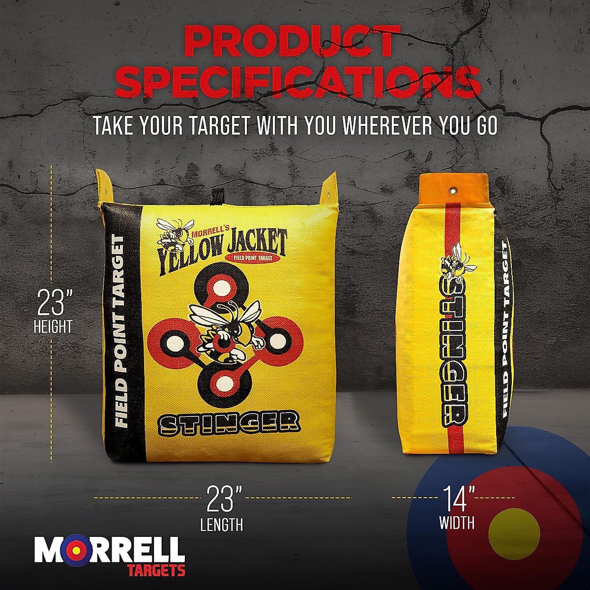 Morrell Yellow Jacket 19 Pound Portable Stinger Adult Field Point Archery Bag Target with 2 Shooting Sides, 10 Bullseyes, and Handle, Yellow M-88