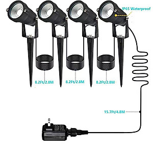 Color Changing Spot Light Outdoor, IP65 Waterproof Yard Spotlights, 12W RGB Christmas Decorate Landscape Lights APP & Remote Control Metal Case Spiked Stand for Houses Garden Trees Flags (2 Pack)