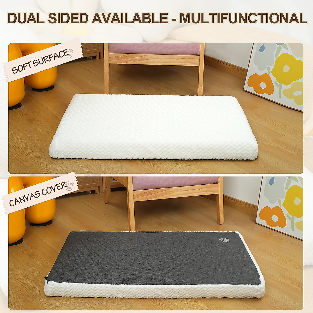 EMPSIGN Dog Bed Crate Pad for Small Dogs, Deluxe Fluffy Plush Machine Washable Dog Mat, Crate Pet Beds with Removable Cover, Dog Sleeping Mat Cushion Bed, 23"x 16"x3", White