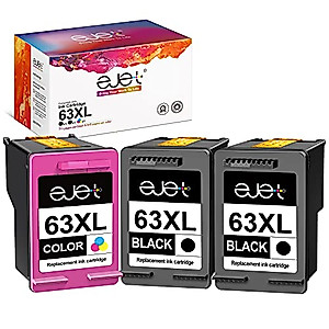 63XL Ink Cartridges Combo Pack Replacement for HP Ink 63 63XL ejet High-Yield Remanufactured for OfficeJet 3830 Envy 4520 4512 Officejet 4650 5255 Deskjet 1112 3634 3632 Printer (2 Black, 1 Tri-color)