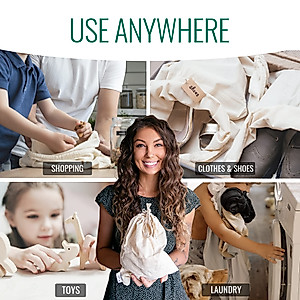 Cotton Storage Bags with Drawstrings X-Large 14x17 Multipurpose 6 Pcs - Canvas Fabric Bread Bags - Bulk Food Produce - Reusable Muslin bags - Natural Cotton Potato Onion Storage Bags - Shoe Bags by Leafico