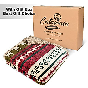 Catalonia Christmas Sherpa Throw Blanket, Xmas Theme Throws for Couch Bed, Plush Blanket | Super Soft, Warm, Fluffy, Comfy, 90x90 inches |