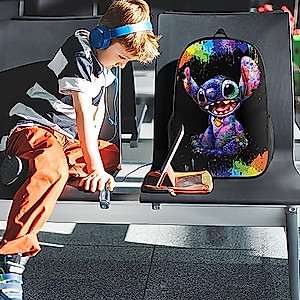 xfwevuz Backpack Pencil Case 2 Piece Set with 2 Cute Cartoon Pendants 16 Inch large Capacity Backpacks Lightweight Laptop