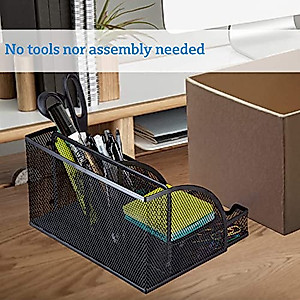 Halter Mesh Desk Organizer - 6 Compartments with Drawer, Multifunctional Organizer for Home and Office Supplies (Black)