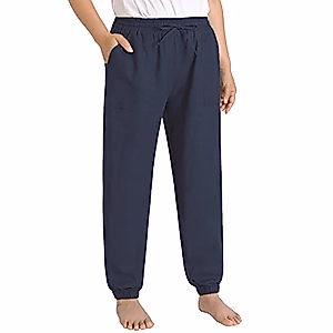Weintee Women's Linen Joggers with Pockets 2X Navy