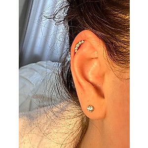 MeIighting 14K Gold Helix Earrings 16G Clear CZ Cartilage Earrings Tragus Piercing Earrings Stud Earring Body Piercing Jewelry