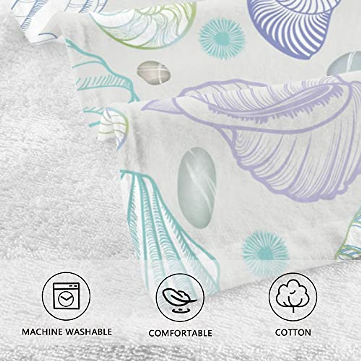 xigua Cartoon Seashell Hand Towels Set of 2 Pack - 16 x 28 Inches Extra Absorbent 100% Cotton Towels, Super Soft Hand Towel for Bathroom, Hotel, Kitchen, Gym