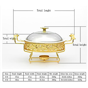 13inch Buffet Food Tray Stainless Steel Chafing Buffet Dish Round Chafer Full Size Food Warmer Heating Pan Large Capacity Serving Tray with Lid for Home Restaurant Canteen Warm Buffet Server,Gold
