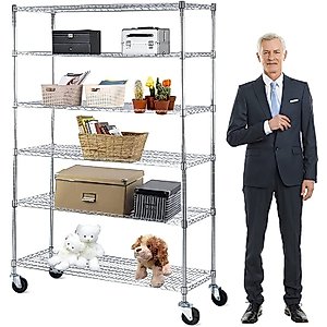 6-Tier Steel Wire Shelving Rack, UltraDurable Commercial-Grade NSF-Certified Storage Rack with Wheels, (350 lbs Capacity per Shelf) Storage Rolling Organizer Wire Rack for Garage Restaurant Kitchen