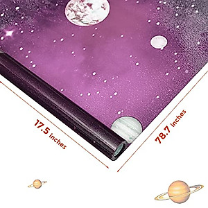 Viseeko Window Privacy Film: Frosted Window Clings Space Planet Pattern Window Decals Static Cling Window Sticker Non-Adhesive for Kids Room Home Office(Purple, 17.5x78.7Inches)