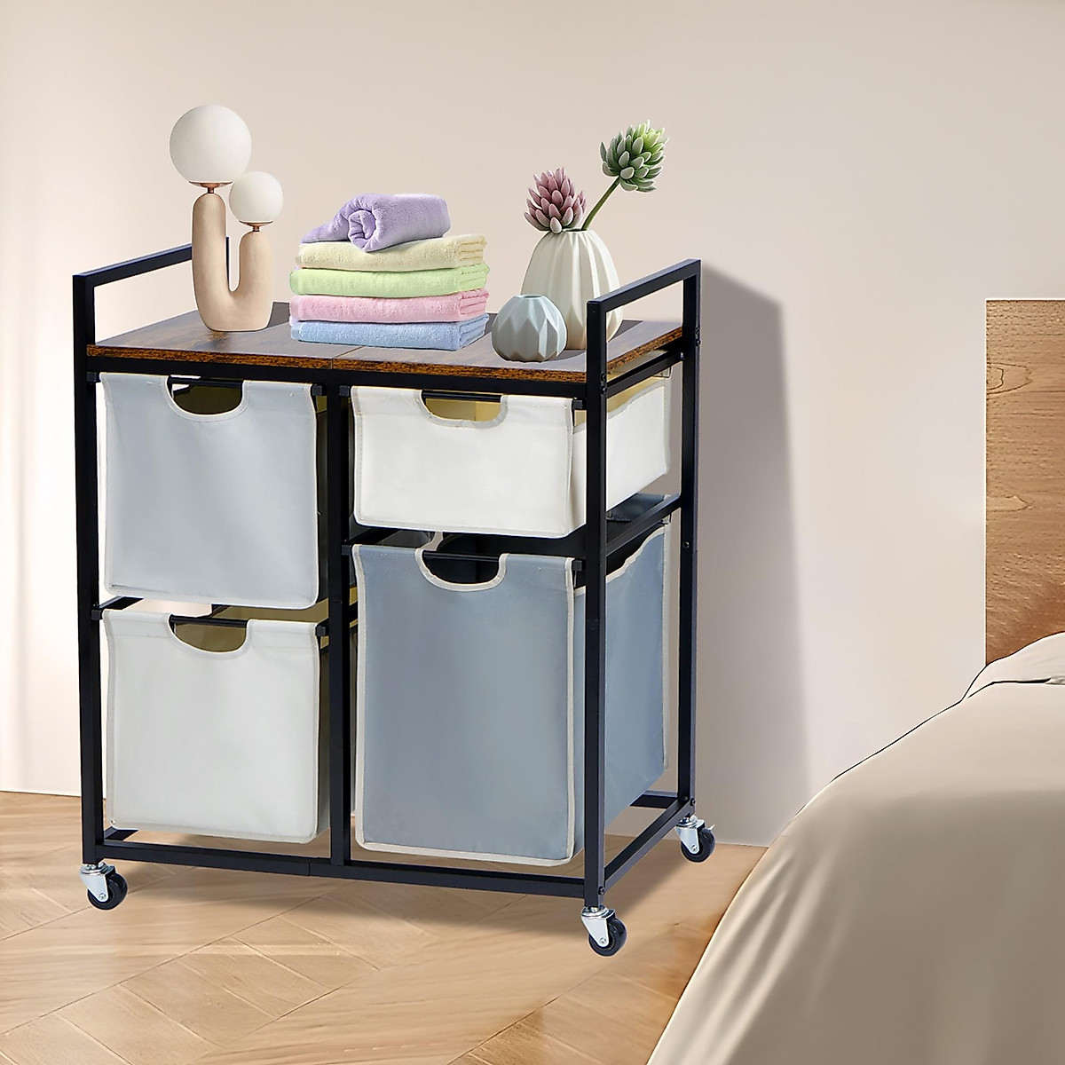 Nisorpa Rolling Laundry Hamper with Shelf, 4 Removable & Pull-Out Hamper Bags, 31 Gal (119L) Laundry Basket Organizerand, Large Laundry Sorter Clothes Hamper for Bathroom Laundry Room Organization