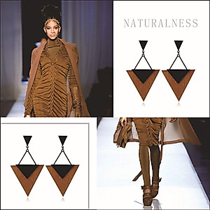 ALoveSoul Fashion Wood Earrings - Big Triangle Earrings for Women Beautiful Dangling Ladies Boho Jewelry, Hypoallergenic Statement Earrings