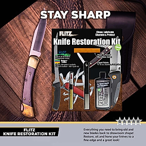 Flitz All-in-One Knife Restoration Care Kit – Clean, Polish, Protect and Sharpen Your Knives, Microfiber Cloth and Knife Sharpener Included