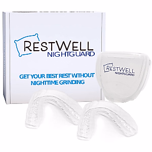 Restwell Dental Nightguard for Teeth Grinding, Bruxing & TMJ Relief, Anti Protector, Clear, 3 Piece Set, 2 Count