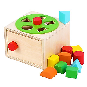 TOWO Wooden Shape Sorter - Sorting Box with Latch Lock - Rotating Wheel -Screw- and Shape Blocks- Sorting Cube Educational Toys for Kids Early Learning Montessori Materials
