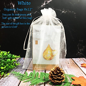 ANSLEY SHOP 50PCS 8x12 Inches Organza Gift Bags with Drawstring Gift Packaging Big Bags (White)