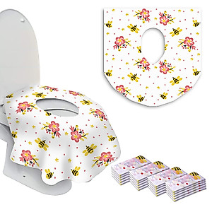 20 Extra Large Toilet Seat Covers Disposable for Kids & Adults-Toilet Covers Disposable for travel-Toddler Toilet Seat Cover Liners for Potty Training-Individually Wrapped-Waterproof (Bees)