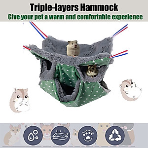 neolun Rat Ferret Cage Hammock Bedding Small Pet Cage Accessories Toy Triple-Layer Hammock Bedding for Hamster Guinea Pig Rat Ferret Chinchilla Playing Sleeping(Green)