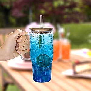 Bandesun 32oz Vintage Glass Cup with Handle with Bamboo Lids and Straws - Borosilicate Glass Tumbler for Hot and Cold drinks