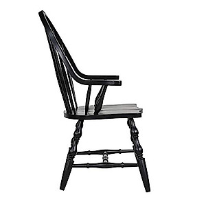 Sunset Trading Windsor Dining Chair with Arms, Antique Black with Cherry Rub (DLU-C30A-AB-2)
