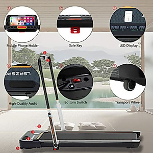 LSRZSPORT Under Desk Treadmill, 2 in 1 Folding Treadmills for Home Portable Compact 2.5HP Walking Pad Treadmill Under Desk Running Machine with Remote Control Speaker,Easy to Fold