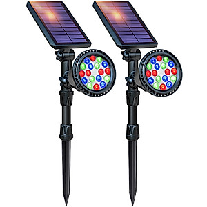 DBF Color Changing Solar Spotlight, 600LM Bright Color Solar Spot Lights Outdoor, 2-in-1 Solar Landscape Lights Waterproof Christmas Decorative Flood Lighting for Garden Yard Tree House, 2 Pack