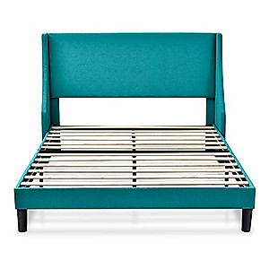 Allewie Full Size Bed Frame, Platform Bed Frame with Upholstered Headboard, Modern Deluxe Wingback, Wood Slat Support, Mattress Foundation, Peacock Green