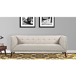 Armen Living Hudson Sofa in Beige Linen and Walnut Wood Finish