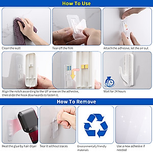 ALOCEO Wall Sticky Hooks for Hanging Shower Hooks for Bathroom Kitchen Office Closet, 5 Pack 6 Adhesive Strips, White