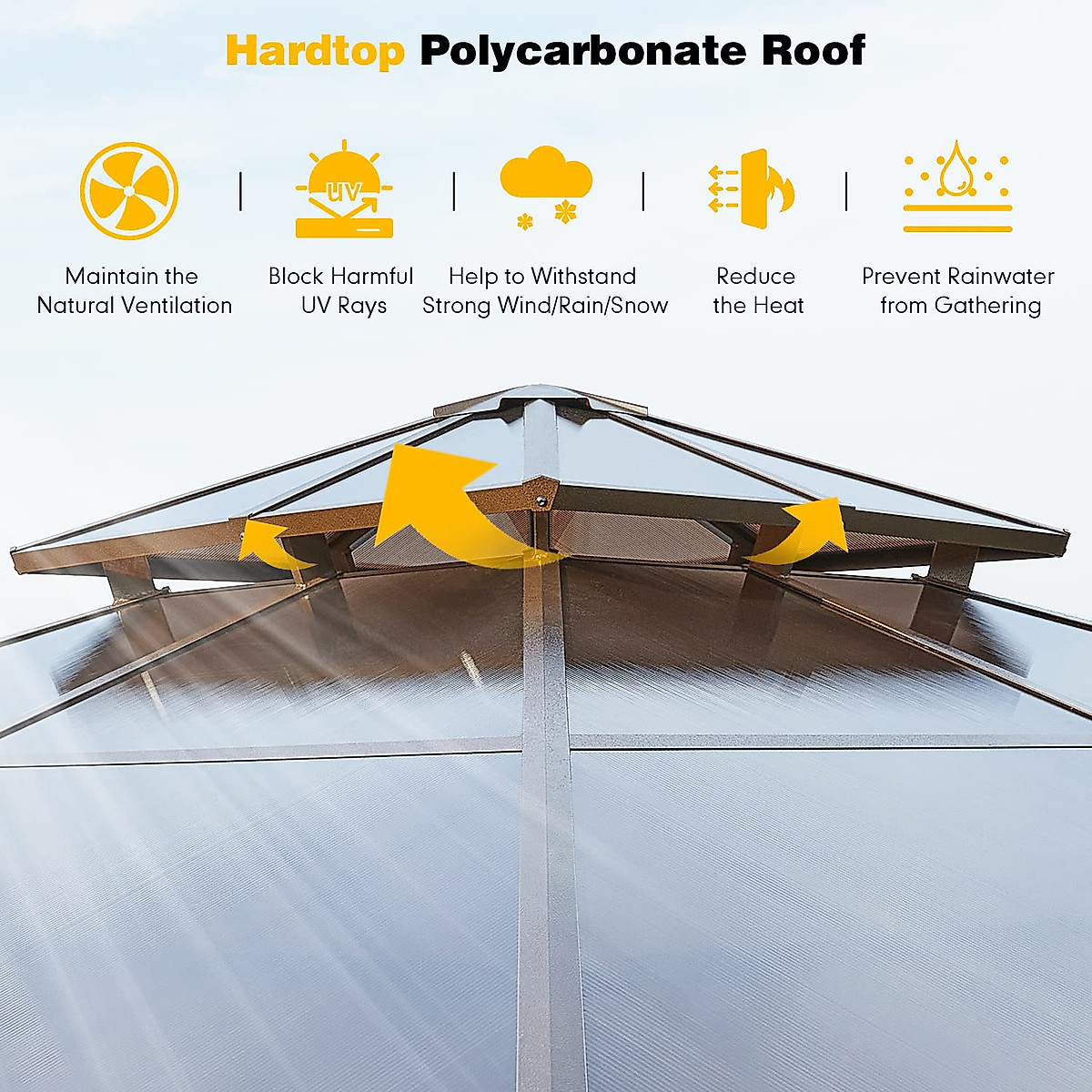 MELLCOM 12'x12' Hardtop Gazebo with Polycarbonate Double Roof, Aluminum Frame Outdoor Gazebo Permanent Pavilion with Curtains and Netting for Patio, Lawn & Garden