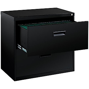 BOWERY HILL 2 Drawers 27.75" Lateral Black Metal Filing Cabinet Lockable Pre-Assembled Stationary Legal/Letter Size for Home, Office