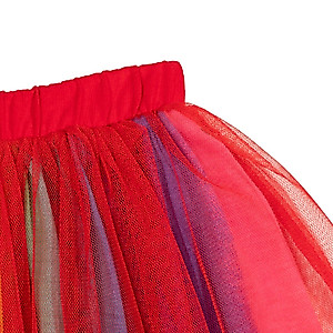 Sesame Street Elmo Toddler Girls Graphic T-Shirt Mesh Skirt and Scrunchie 3 Piece Outfit Set Red/Rainbow 4T