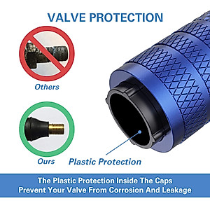 CKAuto Tire Valve Stem Caps, Blue, 4 pcs/Pack, Anodized Aluminum Tire Valve Cap Set, Corrosion Resistant, Universal Stem Covers for Cars Trucks Motorcycles SUVs and Bikes