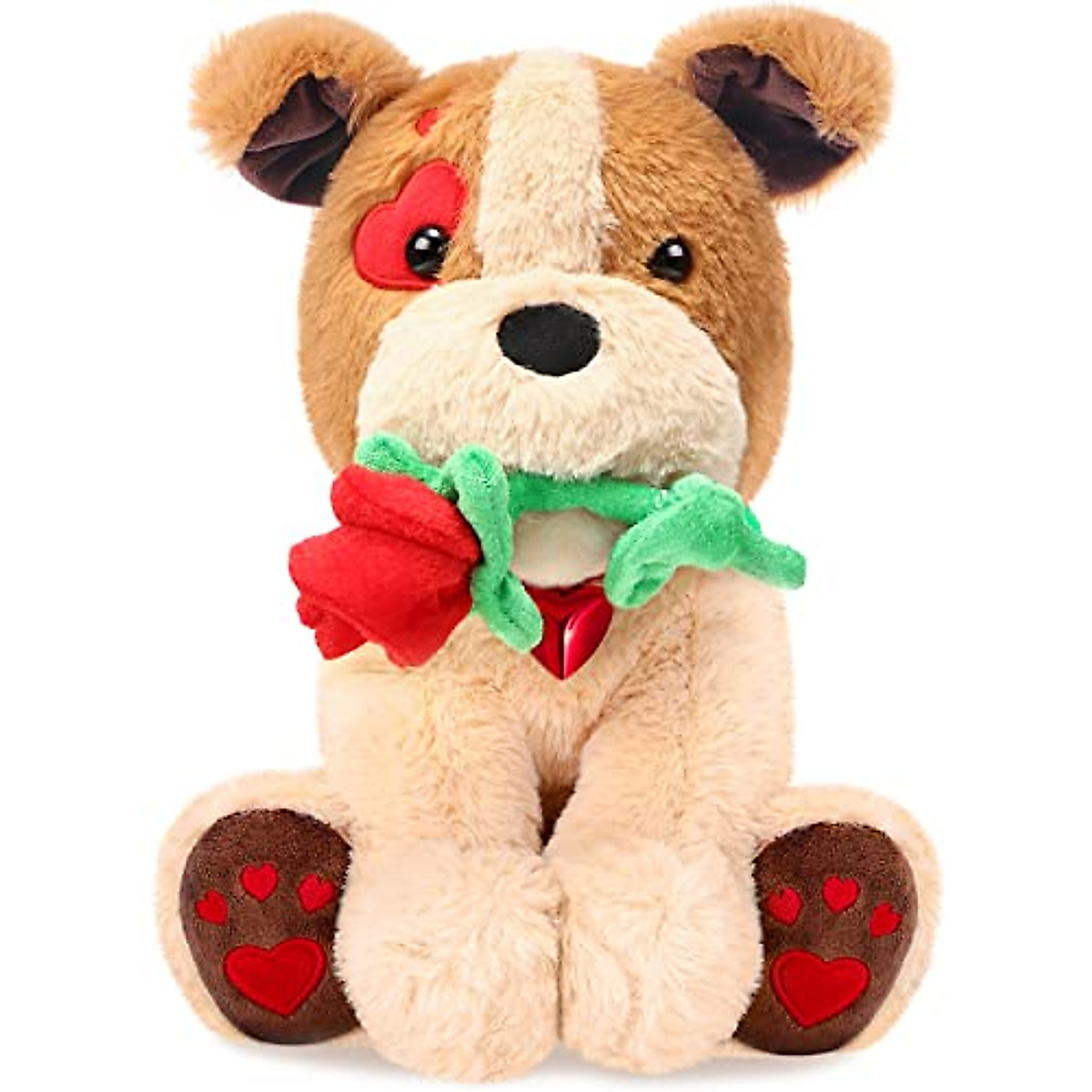 Chalyna 10 Inches Dog Plush Toy with Rose Valentine's Day Stuffed Animal with Heart Rose for Girlfriend, for Valentines Party Favor Mother's Day Birthday Festival Occasion
