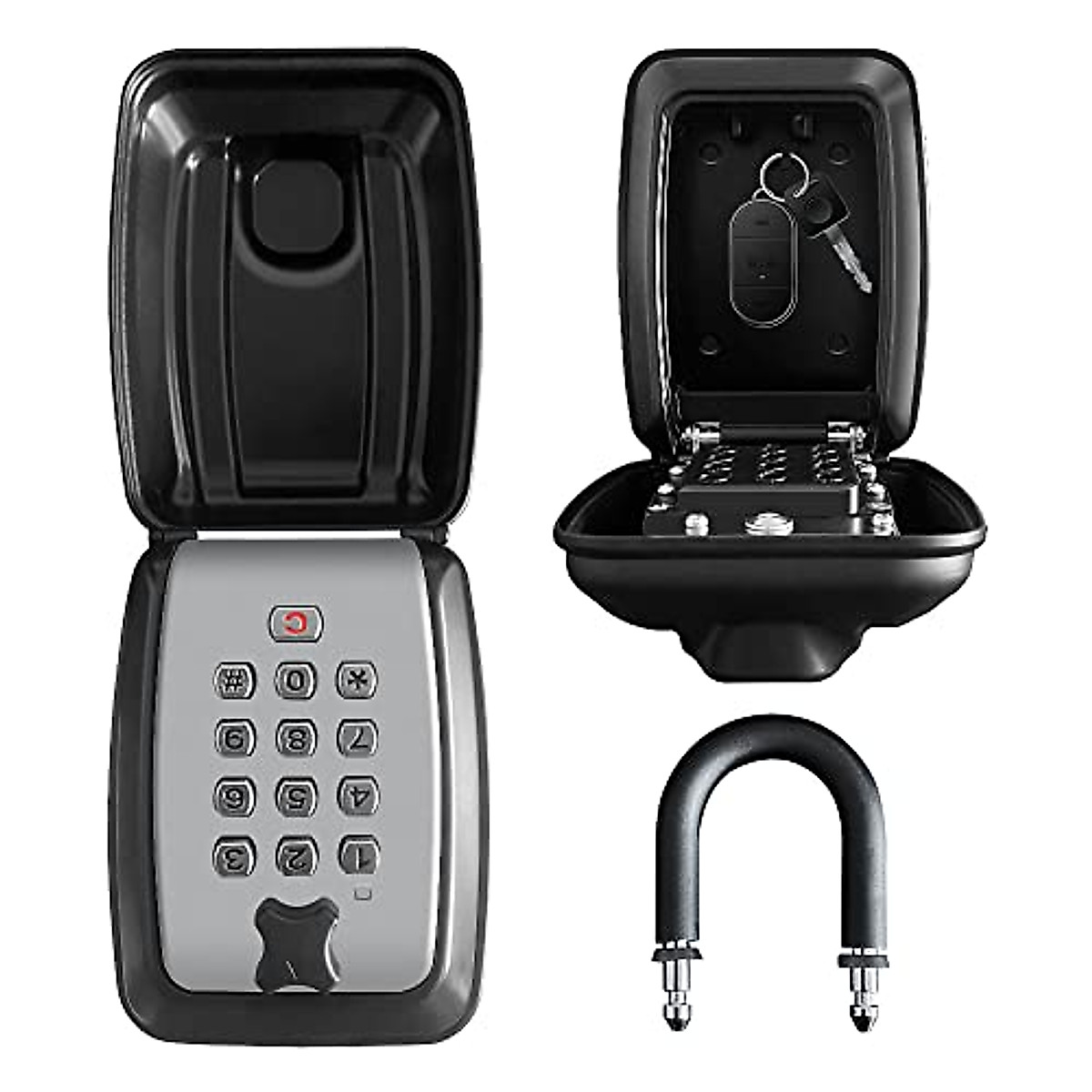 RESET-G14 4 Digit Combination Storage Wall Mount House Key Lock Box with Shackle,Push Button Lock Box & Protective Shell for Outside Weatherproof,Large Capacity,Black