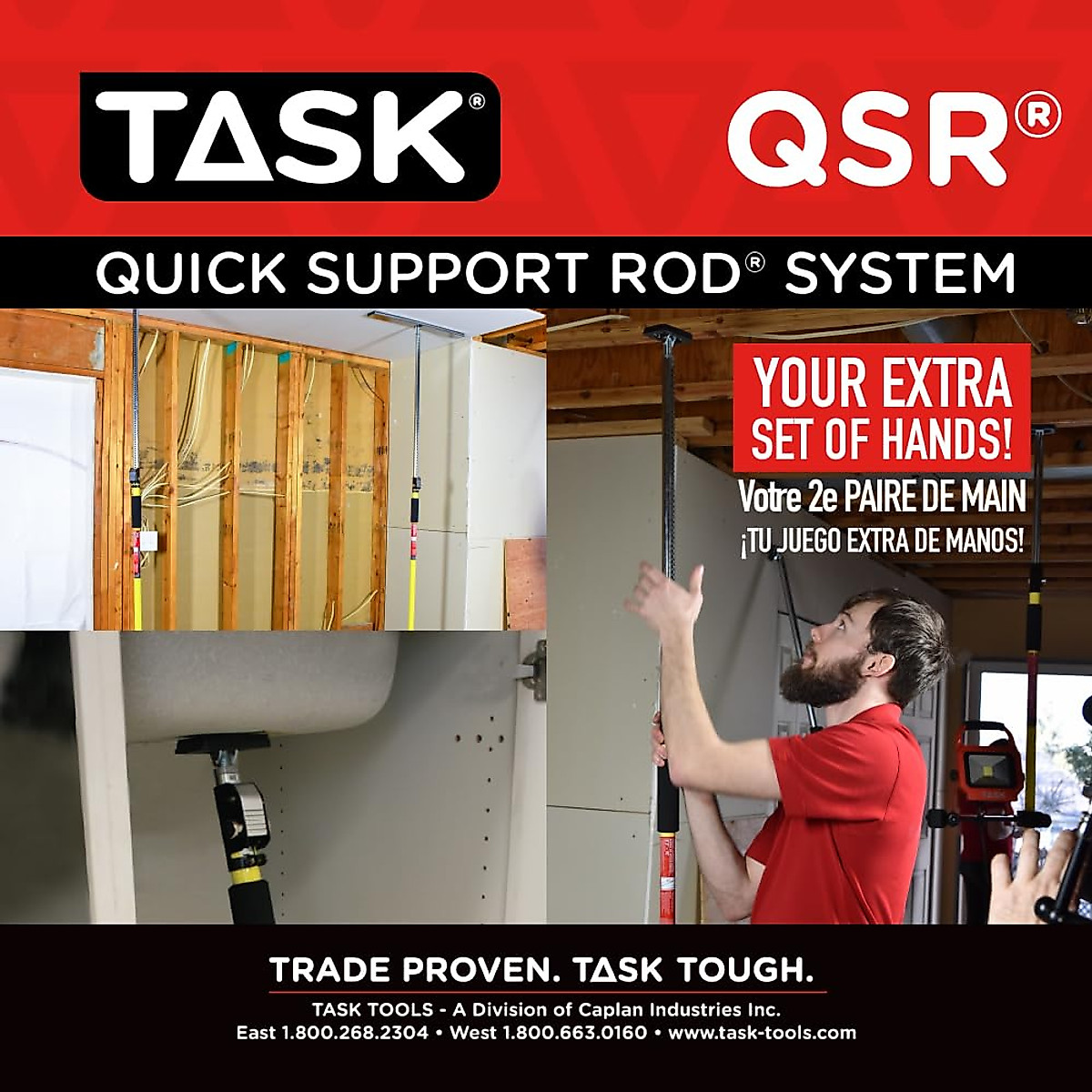 Task T74500 63" to 120" Quick Support Rod, Adjustable Support System, 132 lbs Max Capacity