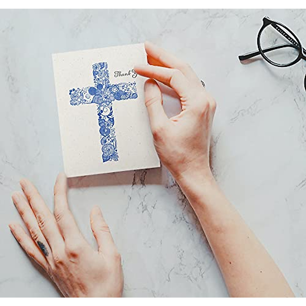 Twigs Paper - Christian Cross Thank You Card Set - 12 Blank Religious Cards (5.5 x 4.25 Inch) with 12 Envelopes - Eco Friendly Stationery - Made In The USA From Sustainable Materials