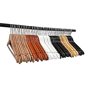 Pillowtex Wood Suit Clothes Closet Hanger w/Bar - Set of 50 White Hangers