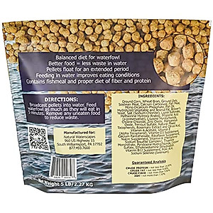 Natural Waterscapes Waterfowl Feed | Floating Pellets for Duck, Swan, Goose | 5 lb Resealable Bag | Use for Wild Duck, Pet Duck