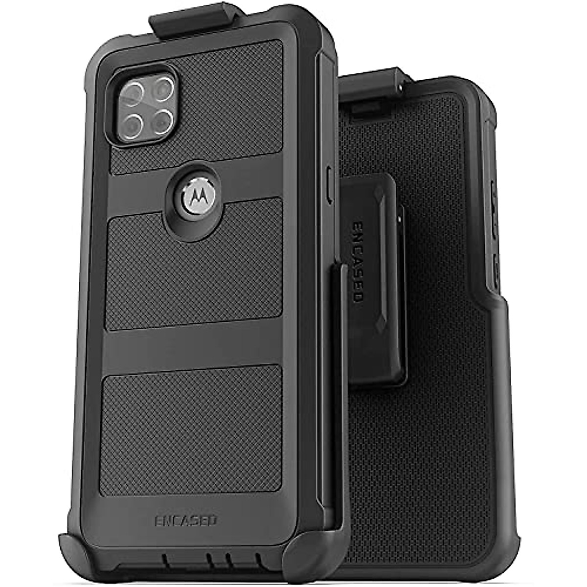 Encased Belt Case for Motorola One 5G ACE Case with Screen Protector and Holster Clip - Heavy Duty Protection for Moto One 5G UW Ace (Black)