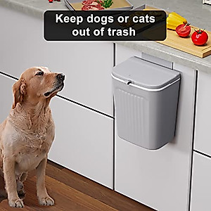 NetDot 4 Pack Trash Can with Lid,2 Pack 12L/3.2-Gallon and 2 Pack 9L/2.4-Gallon Hanging Trash Cans,Small Garbage Can Waster Basket for Bathroom,Kitchen, Living Room - Gray