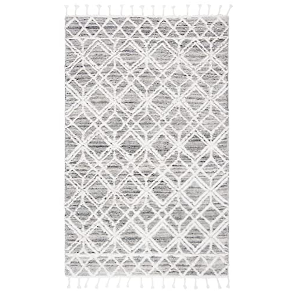 SAFAVIEH Casablanca Shag Collection 5' x 8' Grey/Ivory CSB459F Handmade Moroccan Tassel Wool Area Rug