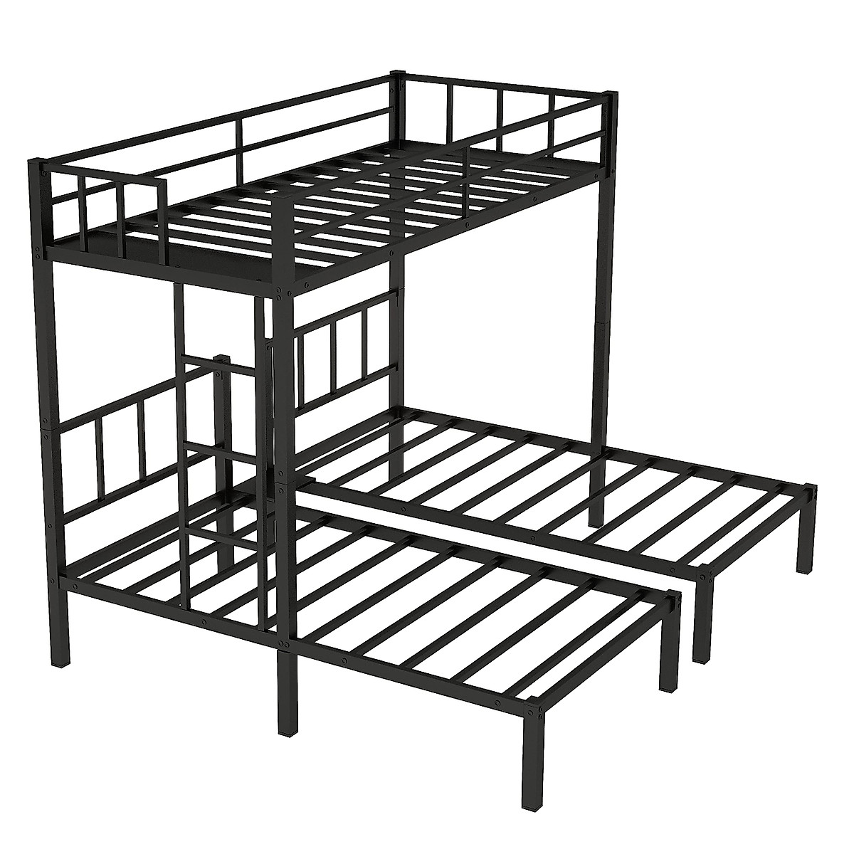 Bellemave Metal Triple Bunk Beds Frame, Twin Over Twin & Twin Bunk Bed with Guardrails, Can Be Separated into 3 Twin Beds for Kids, Teens, Adults, No Box Spring Needed (Black)
