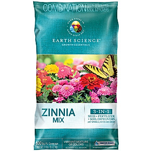 Earth Science Zinnia Mix from Earth Science (6 lb), 3-in-1 Mix with Premium Wildflower Seed, Plant Food and Soil Conditioners, Non-GMO