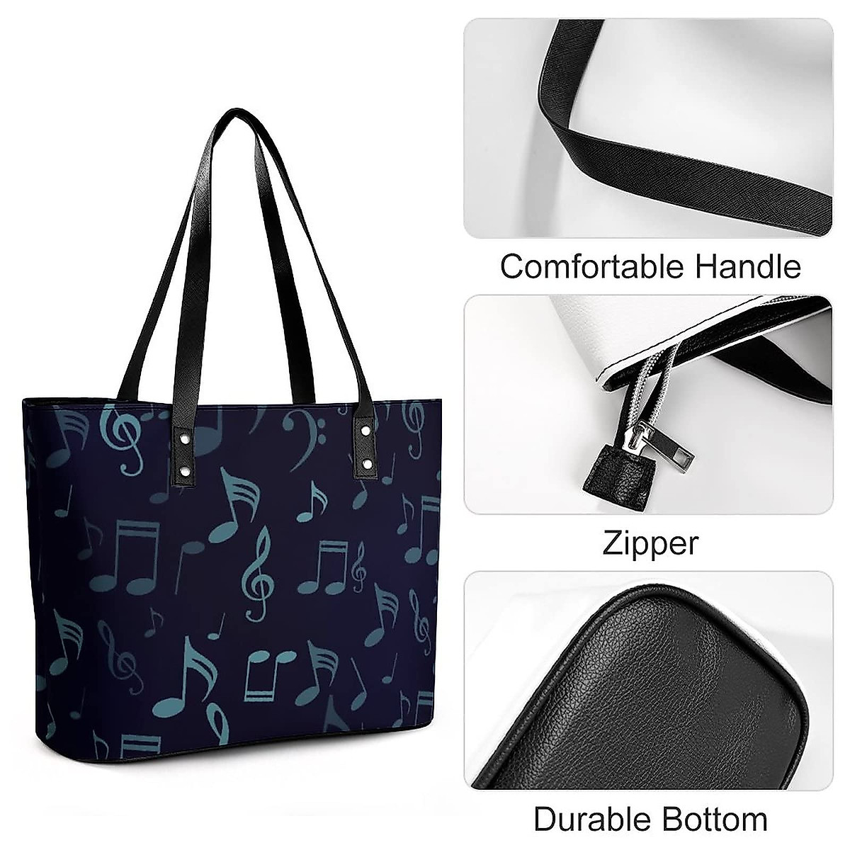 Womens Handbag Music Notes And Treble Clef Leather Tote Bag Top Handle Satchel Bags For Lady